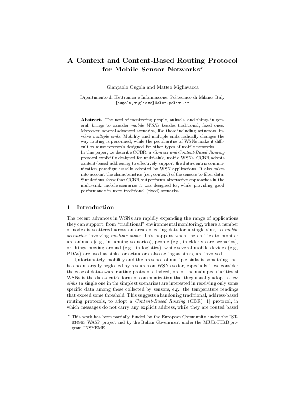 Pdf A Context And Content Based Routing Protocol For Mobile Sensor