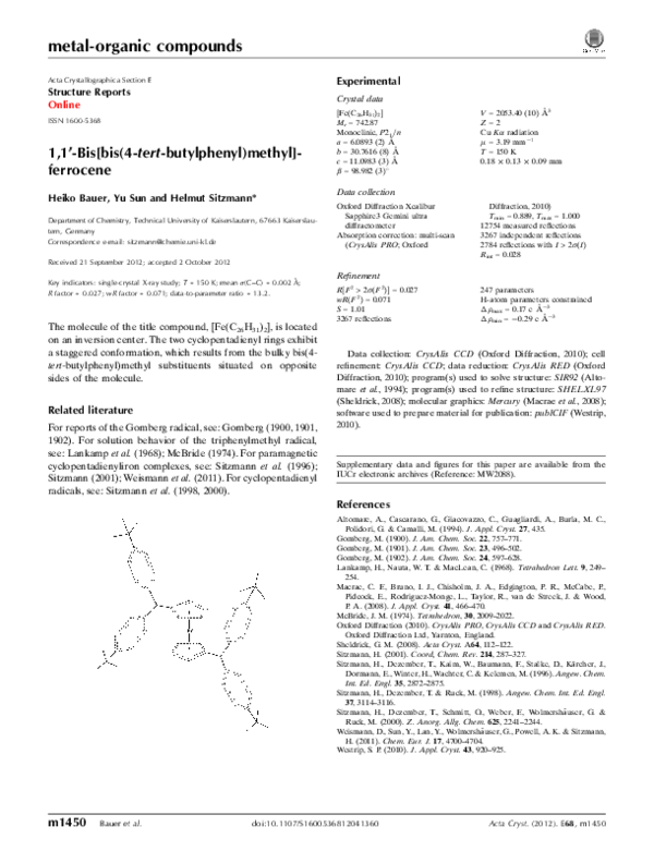 (PDF) 1,1′-Bis[bis(4- tert -butylphenyl)methyl]ferrocene