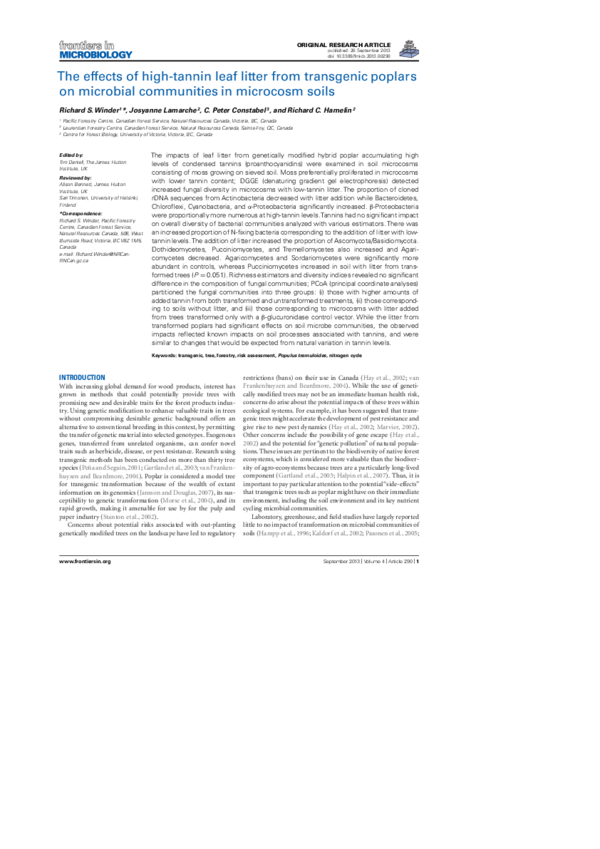 (PDF) The effects of high-tannin leaf litter from transgenic poplars on ...