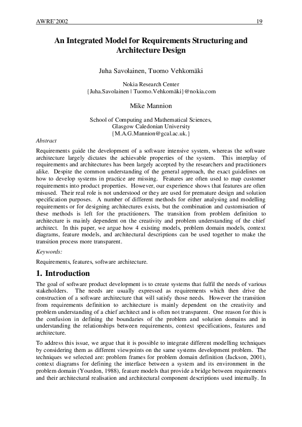 (PDF) An Integrated Model for Requirements Structuring and Architecture ...
