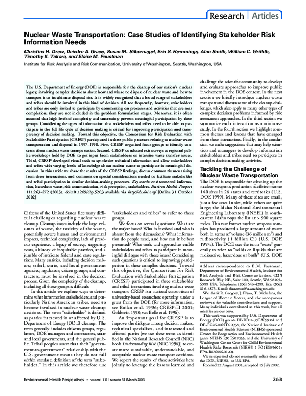 (PDF) Nuclear Waste Transportation: Case Studies of Identifying ...