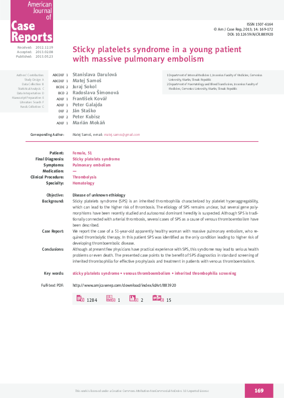 (PDF) Sticky platelets syndrome in a young patient with massive ...