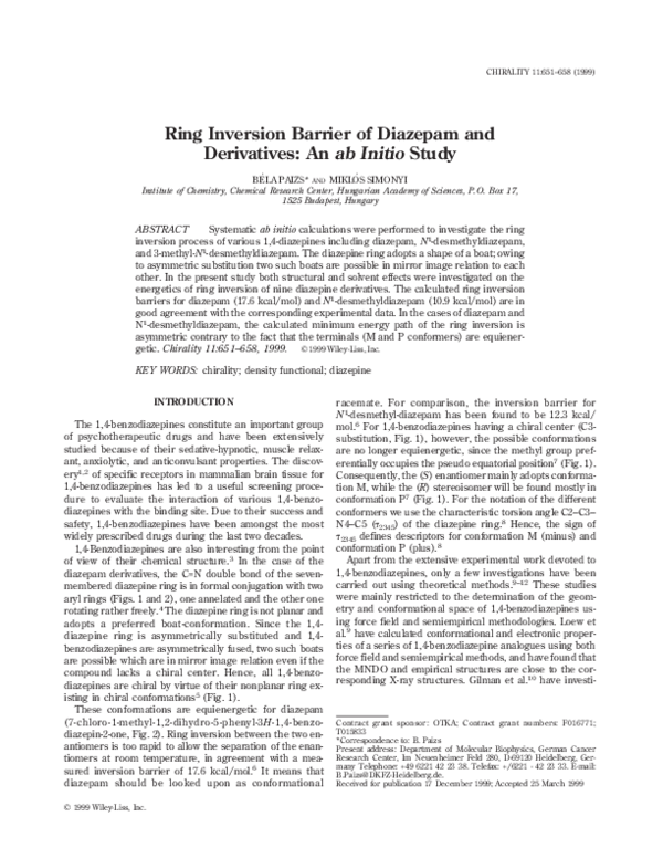 (PDF) Ring inversion barrier of diazepam and derivatives: An ab Initio ...