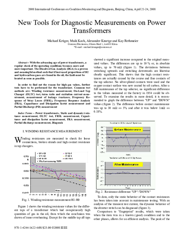 (PDF) New tools for diagnostic measurements on power transformers