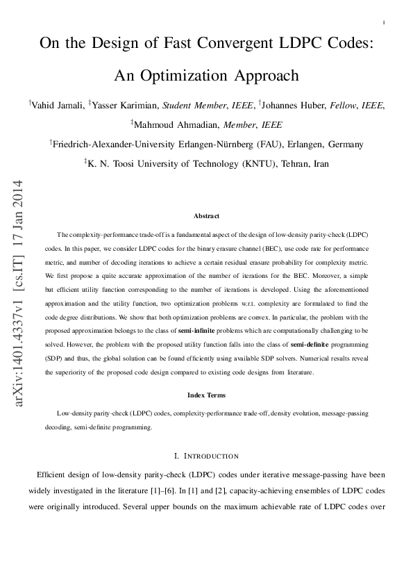 (PDF) On the Design of Fast Convergent LDPC Codes for the BEC: An Optimization Approach