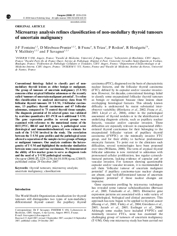 (PDF) Microarray analysis refines classification of non-medullary ...