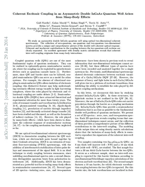 (PDF) Coherent excitonic coupling in an asymmetric double InGaAs ...
