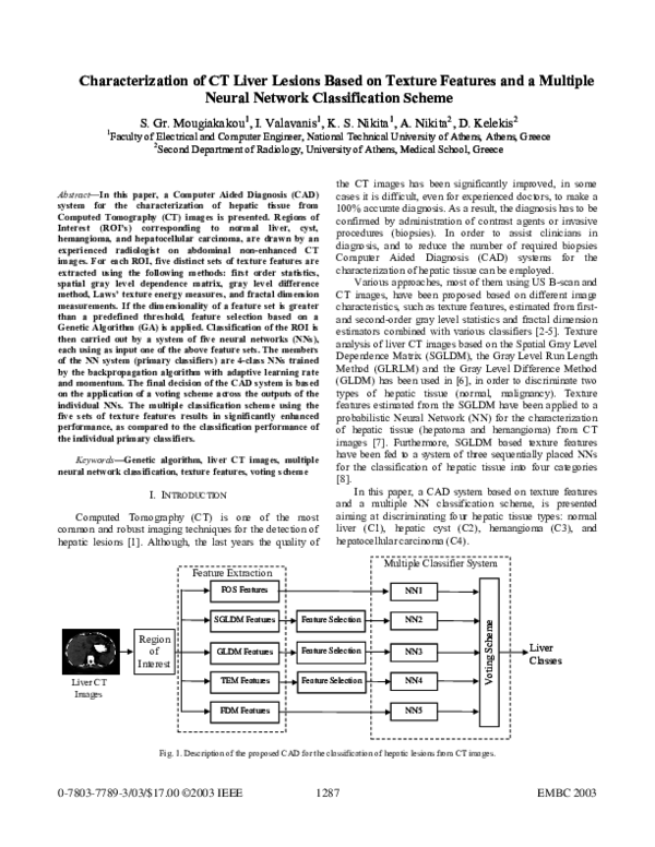(PDF) Characterization of CT liver lesions based on texture features ...
