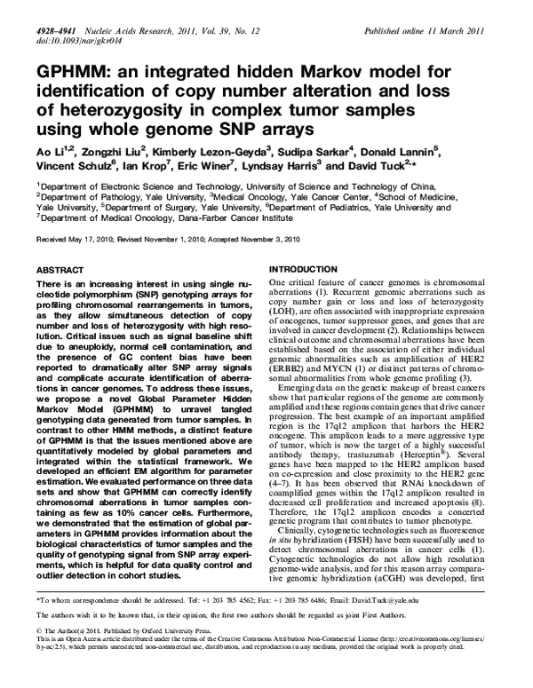 (PDF) GPHMM: an integrated hidden Markov model for identification of copy number alteration and ...