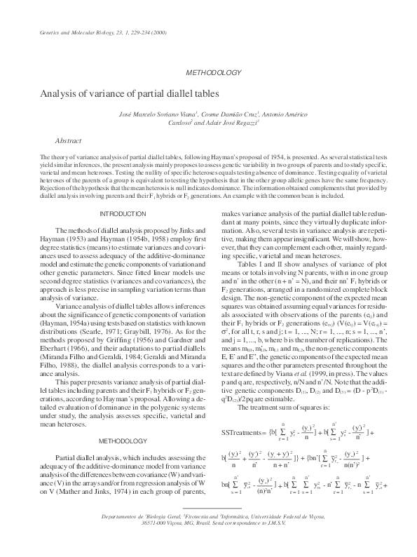 (PDF) Analysis of variance of partial diallel tables
