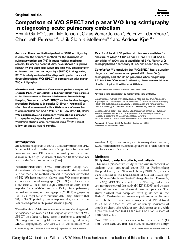 (PDF) Comparison of V/Q SPECT and planar V/Q lung scintigraphy in ...