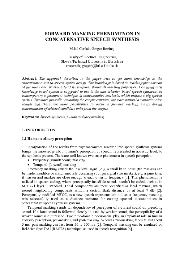 (PDF) Forward masking phenomenon in concatenative speech synthesis