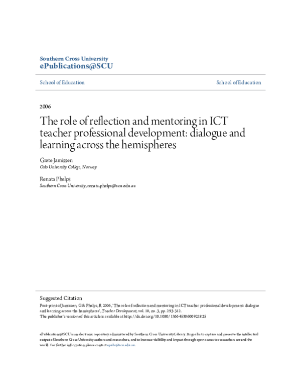 (PDF) The role of reflection and mentoring in ICT teacher professional ...