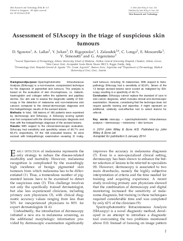 (PDF) Assessment of SIAscopy in the triage of suspicious skin tumours