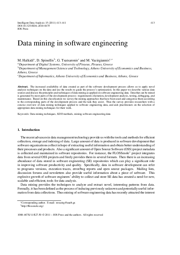 (PDF) Data mining in software engineering