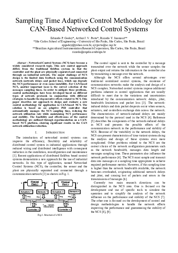 Pdf Sampling Time Adaptive Control Methodology For Can Based Networked Control Systems
