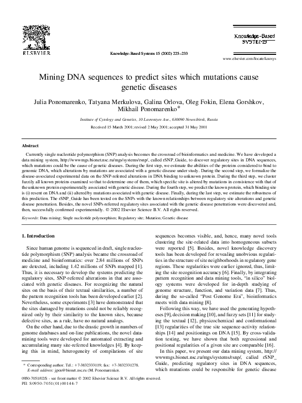 (PDF) Mining DNA sequences to predict sites which mutations cause ...