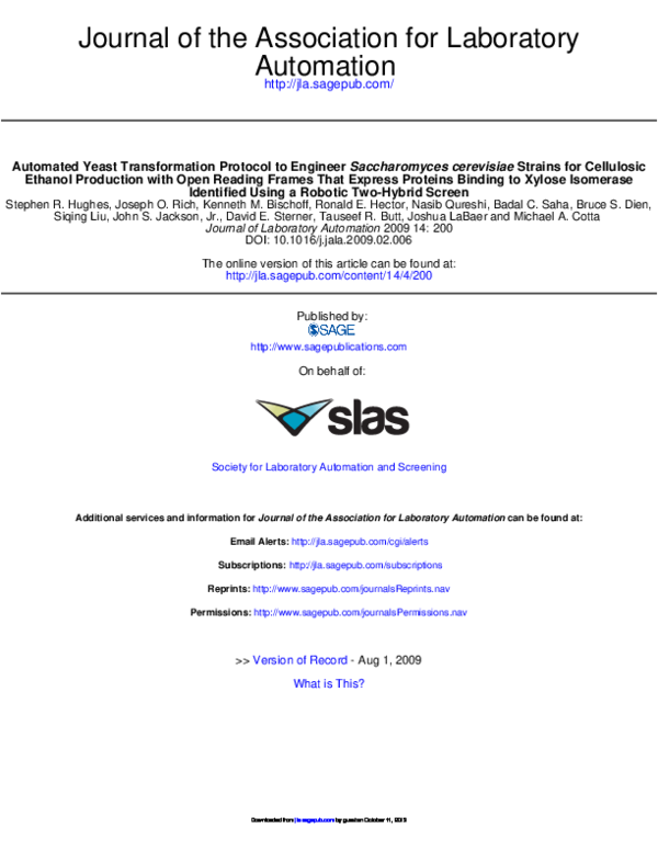 Pdf Automated Yeast Transformation Protocol To Engineer Saccharomyces