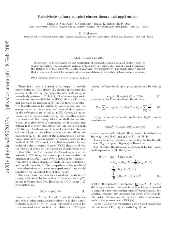 Pdf Relativistic Unitary Coupled Cluster Theory And Applications