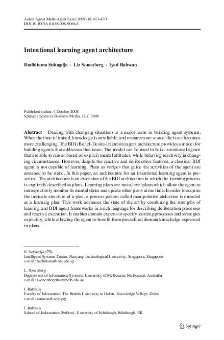 (PDF) Intentional learning agent architecture