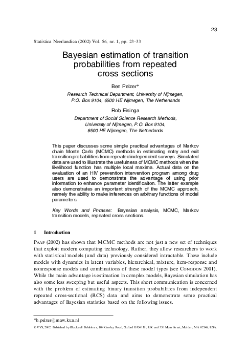 (PDF) Bayesian estimation of transition probabilities from repeated cross sections