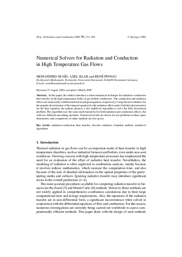 (PDF) Numerical Solvers for Radiation and Conduction in High ...