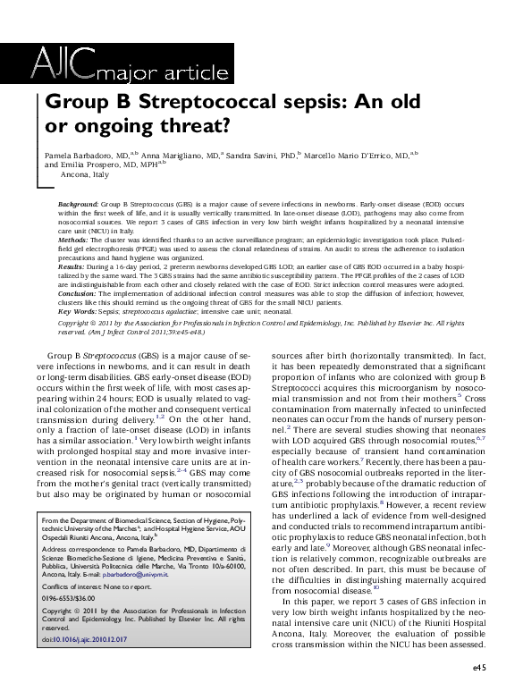 (PDF) Group B Streptococcal sepsis: An old or ongoing threat