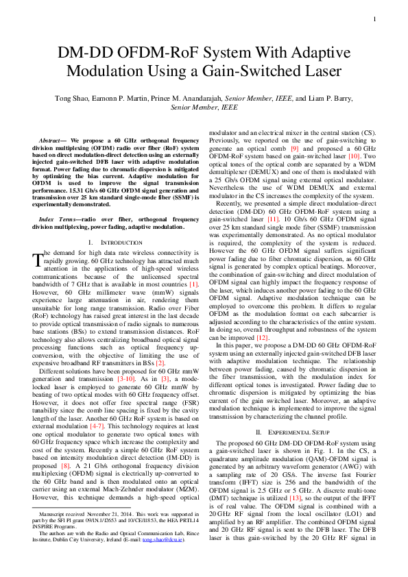 Pdf Dm Dd Ofdm Rof System With Adaptive Modulation Using A Gain