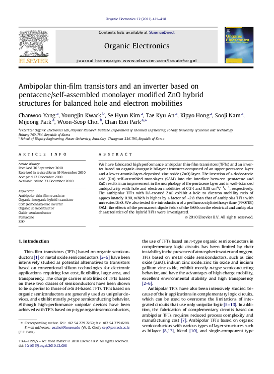 (PDF) Ambipolar thin-film transistors and an inverter based on ...