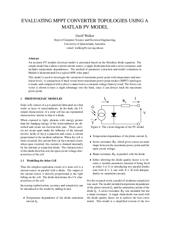 (PDF) Evaluating MPPT converter topologies using a MATLAB PV model