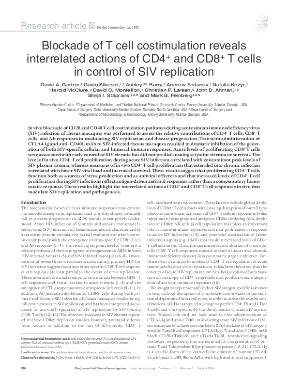 (PDF) Blockade of T cell costimulation reveals interrelated actions of ...