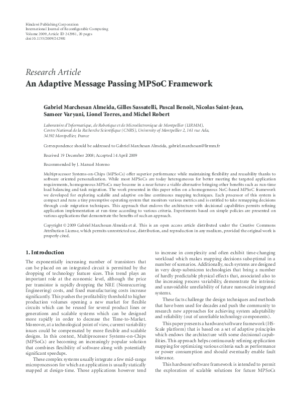 (PDF) An Adaptive Message Passing MPSoC Framework
