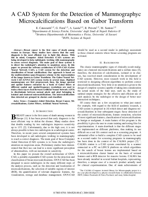 (PDF) A CAD system for the detection of mammography microcalcifications based on Gabor transform