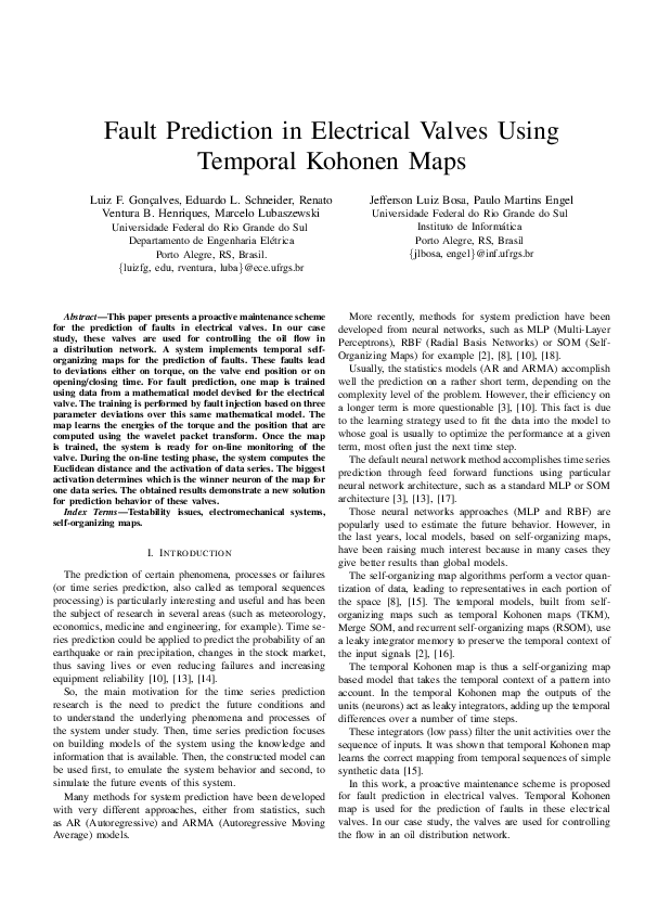(PDF) Fault prediction in electrical valves using temporal Kohonen maps