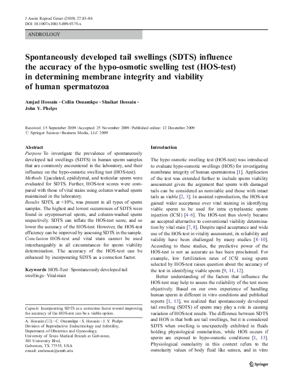 Pdf Spontaneously Developed Tail Swellings Sdts Influence The Accuracy Of The Hypo Osmotic
