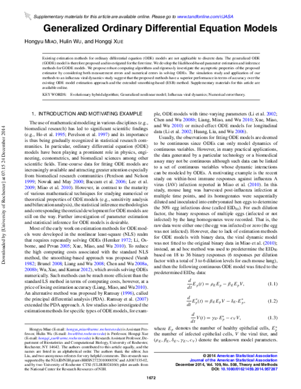 Pdf Generalized Ordinary Differential Equation Models
