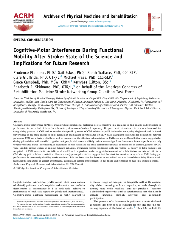(PDF) Cognitive-Motor Interference During Functional Mobility After Stroke: State of the Science ...