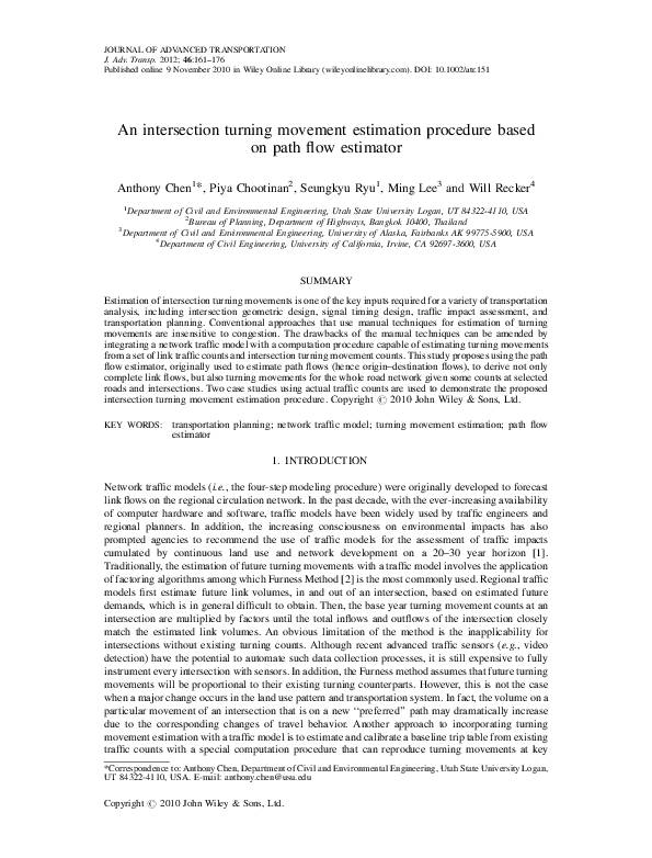 Pdf An Intersection Turning Movement Estimation Procedure Based On Path Flow Estimator
