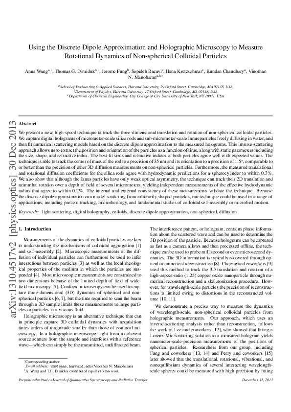 (PDF) Using the discrete dipole approximation and holographic microscopy to measure rotational ...