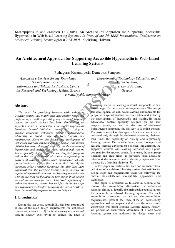 (PDF) An architectural approach for supporting accessible hypermedia in Web-based learning systems