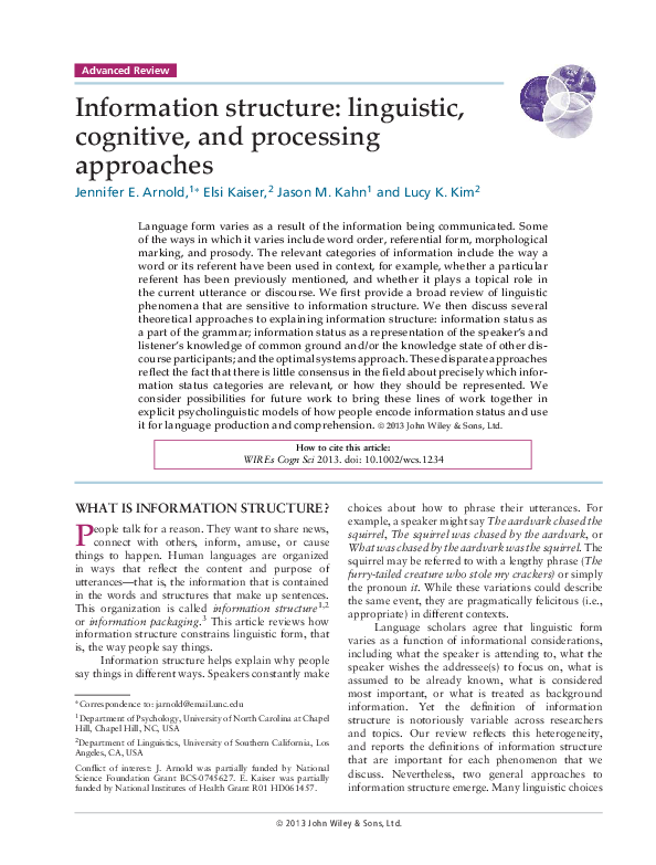 (PDF) Information structure: linguistic, cognitive, and processing ...