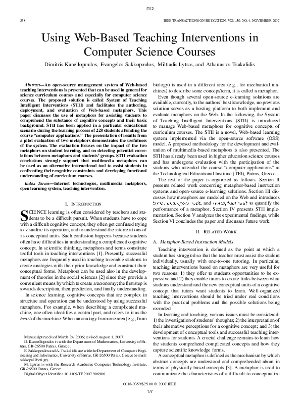 Pdf Using Web Based Teaching Interventions In Computer Science Courses 