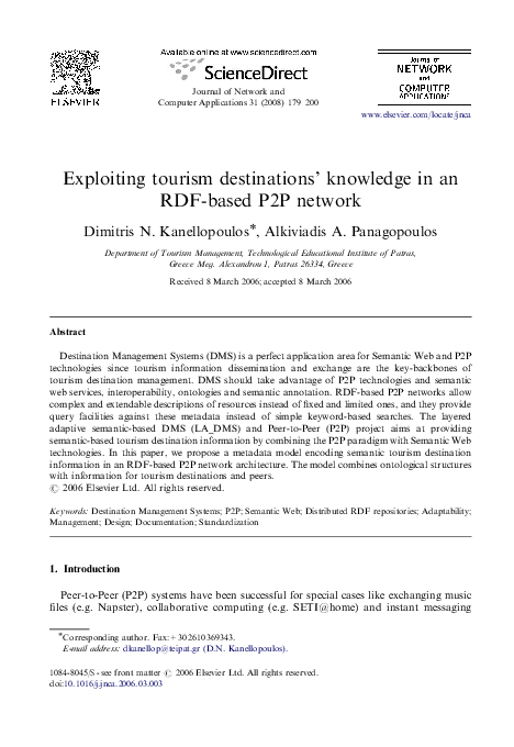 (PDF) Exploiting tourism destinations' knowledge in an RDF-based P2P network