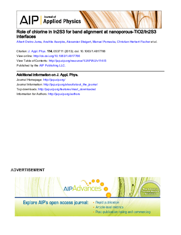 (PDF) Role of chlorine in In2S3 for band alignment at nanoporous-TiO2 ...
