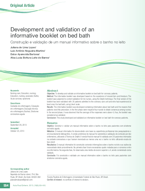 (PDF) Development and validation of an informative booklet on bed bath