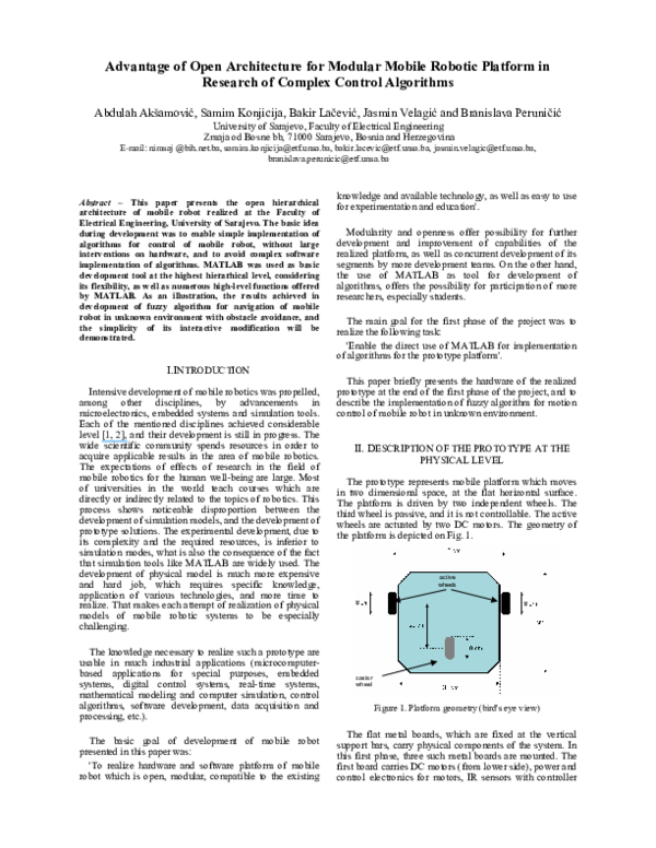 (PDF) Advantage of Open Architecture for Modular Mobile Robotic Platform in Research of Complex ...