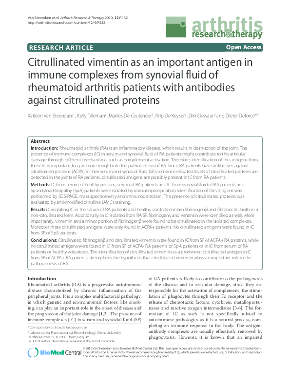 (PDF) Clinical evaluation of anti-mutated citrullinated vimentin by ...