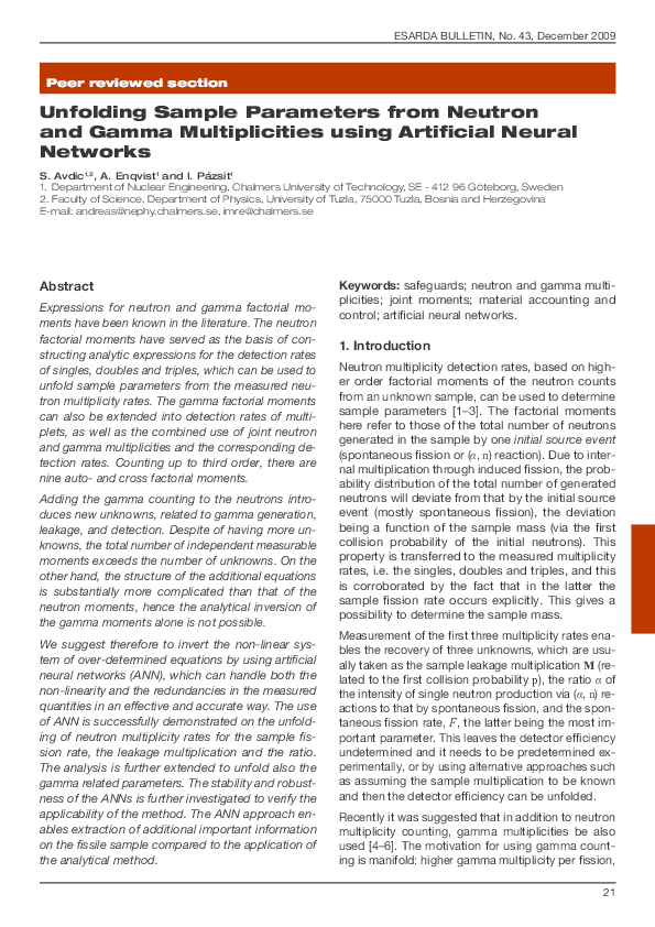 (PDF) Unfolding sample parameters from neutron and gamma multiplicities using artificial neural ...