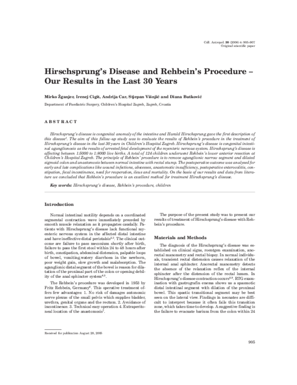 (PDF) Hirschsprung's disease and Rehbein's procedure--our results in ...