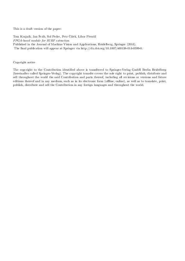 Pdf Fpga Based Module For Surf Extraction Tomáš Krajník